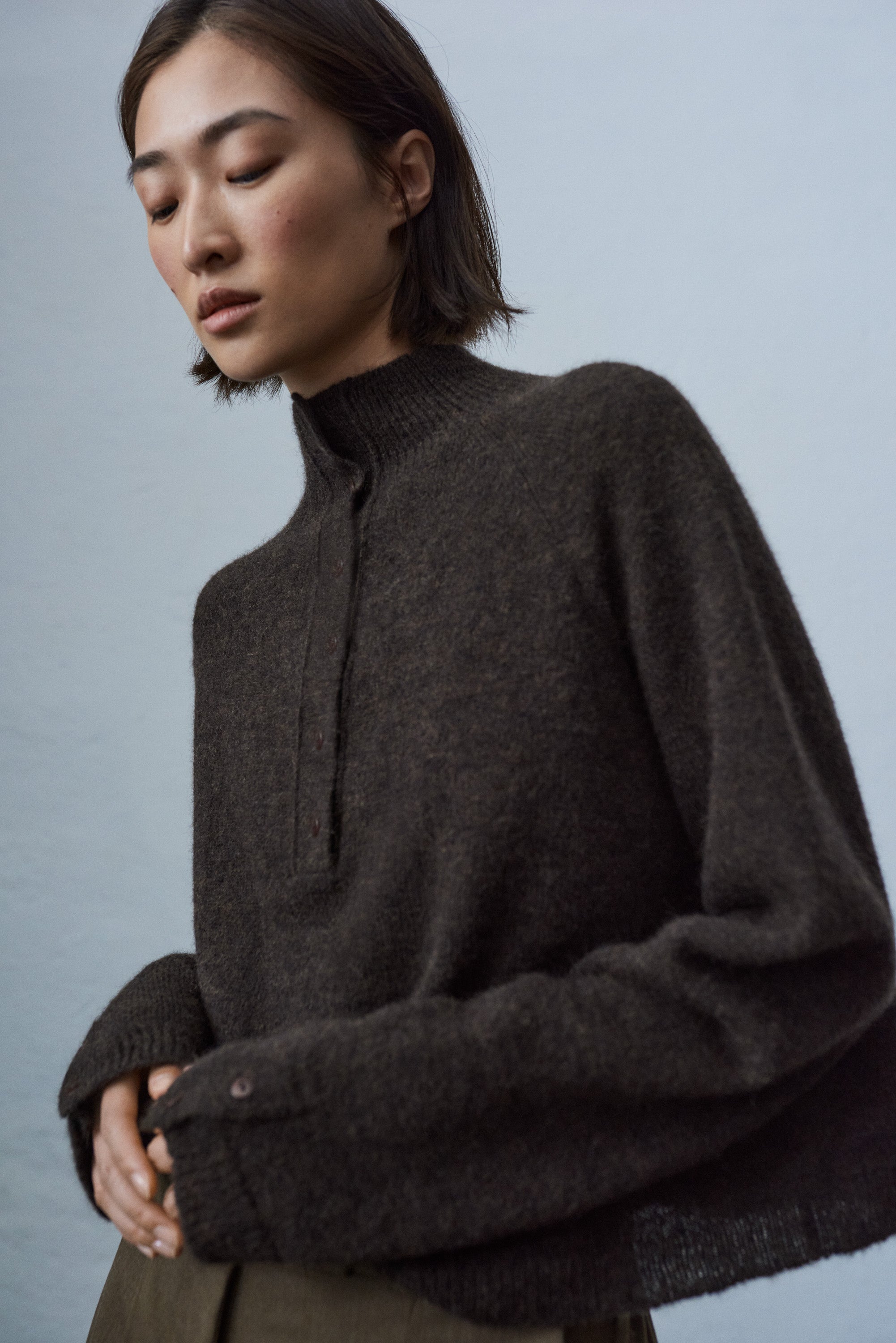 CORDERA Baby Alpaca Polo Sweater - Brown – M. STUDIO